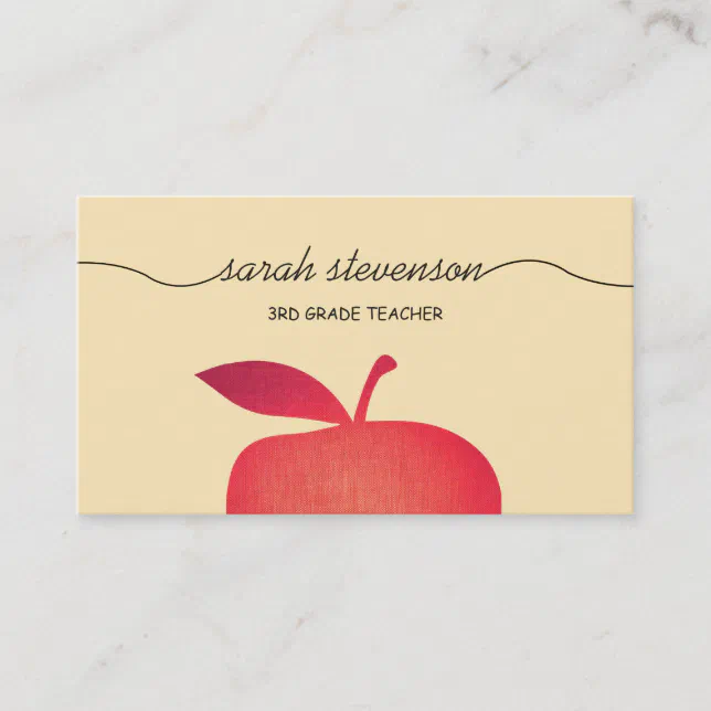 Big Red Apple Elementary School Teacher 3 Business Card | Zazzle