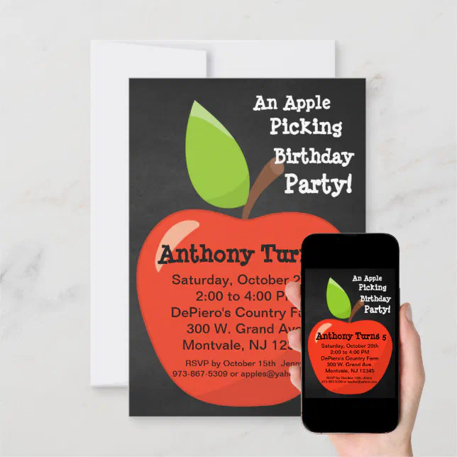 Big Red Apple Picking Birthday Party Invitation | Zazzle