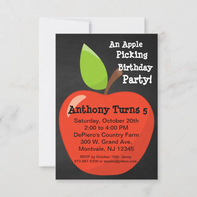 Big Red Apple Picking Birthday Party Invitation | Zazzle