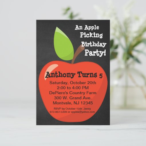 Big Red Apple Picking Birthday Party Invitation | Zazzle