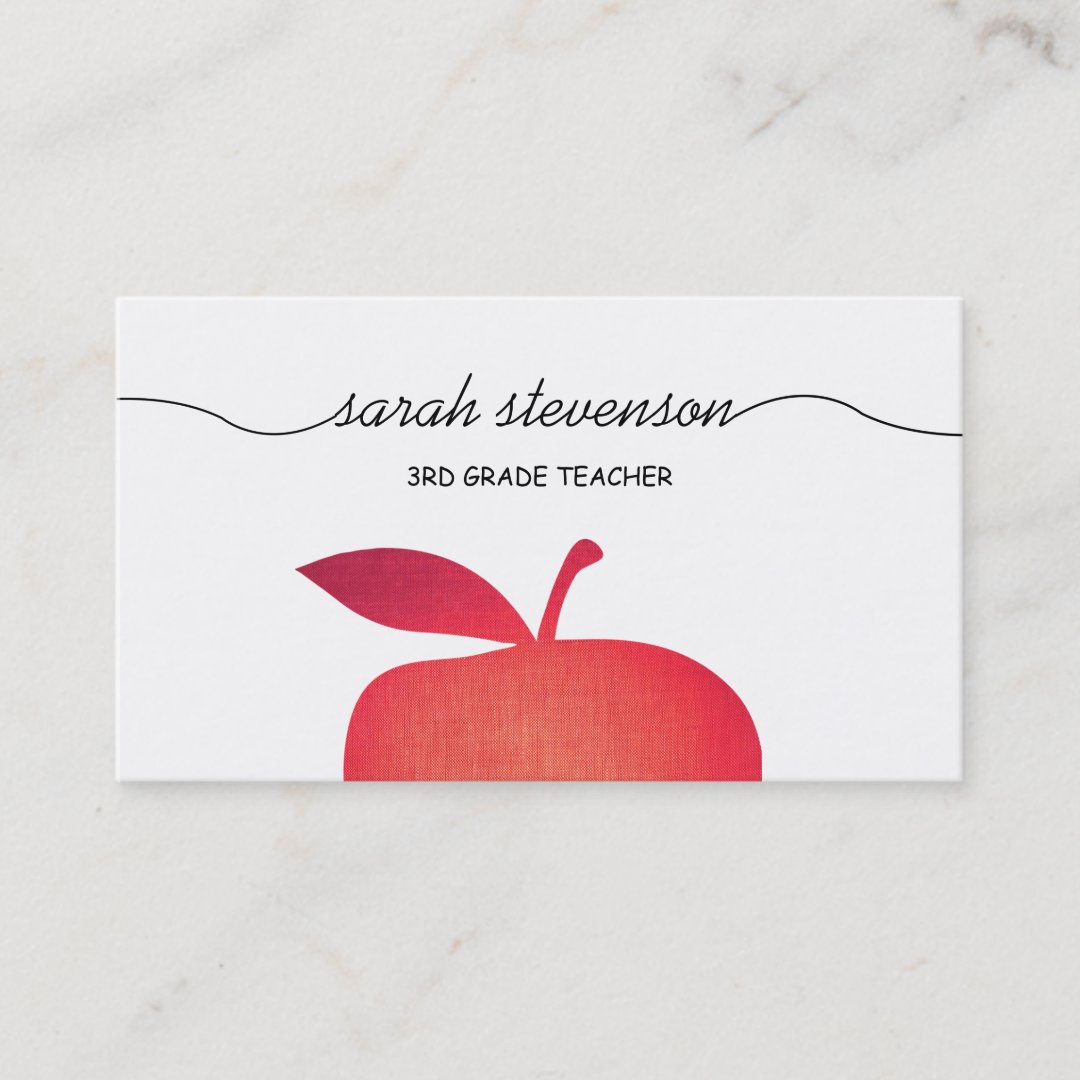 Big Red Apple School Teacher White Business Card | Zazzle