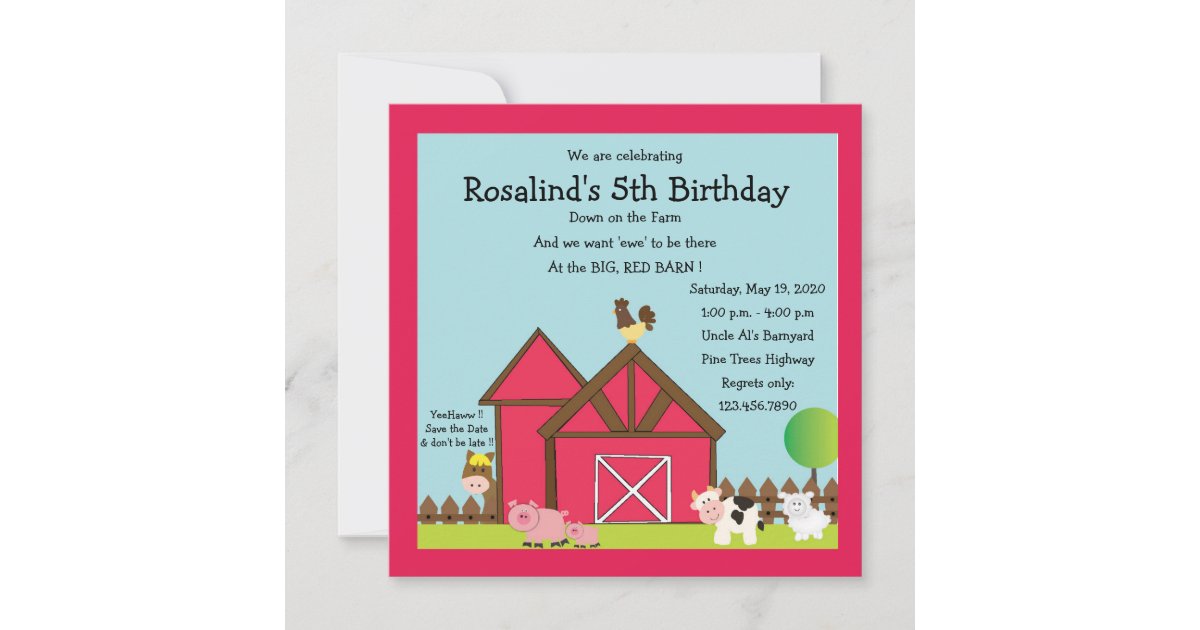 Big Red Barn Birthday Party Invitation | Zazzle
