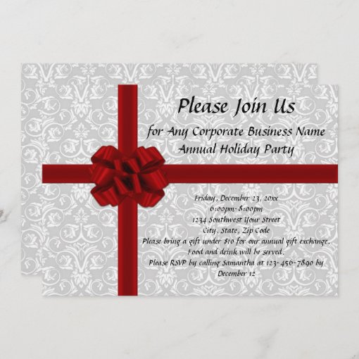 Big Red Bow Holiday Office Party Invitations | Zazzle