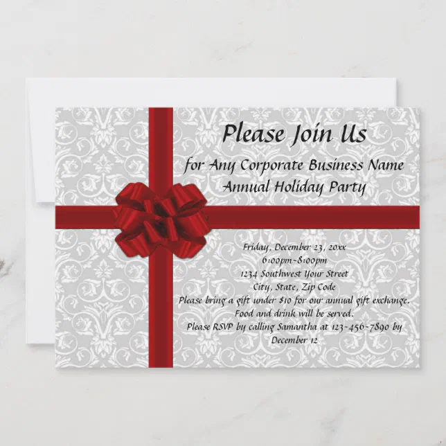 Big Red Bow Holiday Office Party Invitations | Zazzle