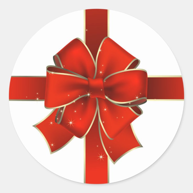 Big Red Holiday Bow Classic Round Sticker | Zazzle