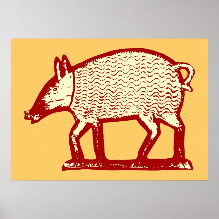 Big Red Pig: Folk Art for Country Kitchen, Bistro Poster | Zazzle