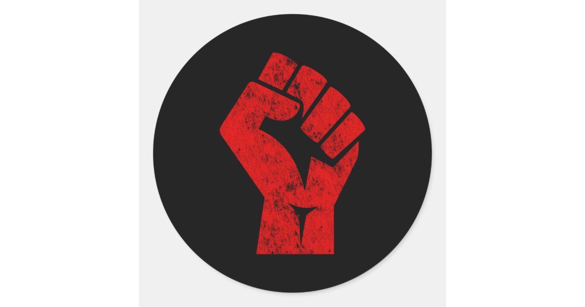 Big Red Raised Fist Salute Of Unity Solidarity Res Classic Round ...
