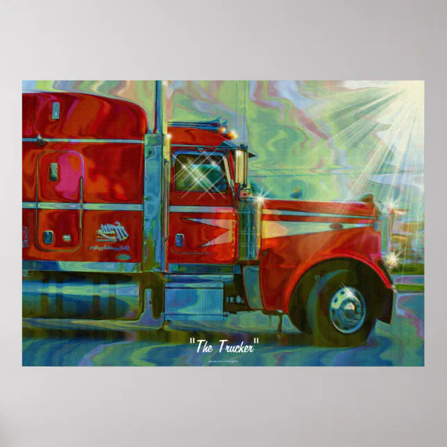Big Rig Red FreightlinerTruck Driver's Art Poster | Zazzle