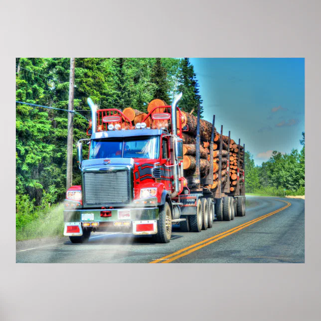 Big Rig Red Logging Truck Driver's Art Poster | Zazzle