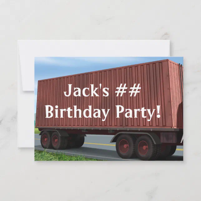 Big Rig Semi Truck Birthday Party Invitations | Zazzle