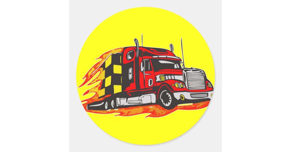 Big Rig Truck Classic Round Sticker | Zazzle