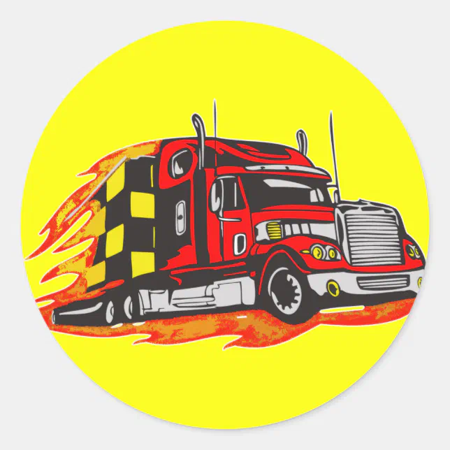Big Rig Truck Classic Round Sticker | Zazzle