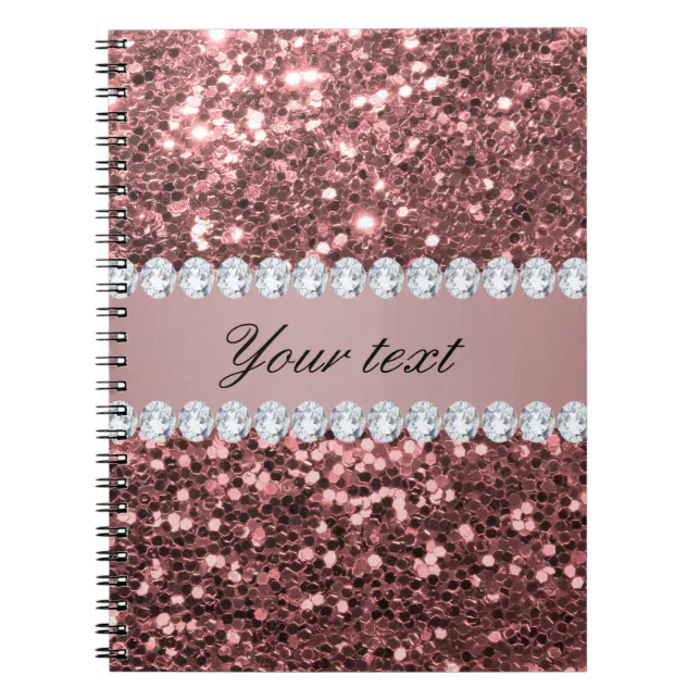 Big Rose Gold Faux Glitter and Diamonds Notebook | Zazzle
