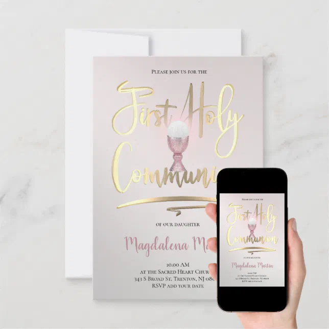 big script First Holy Communion Invitation | Zazzle