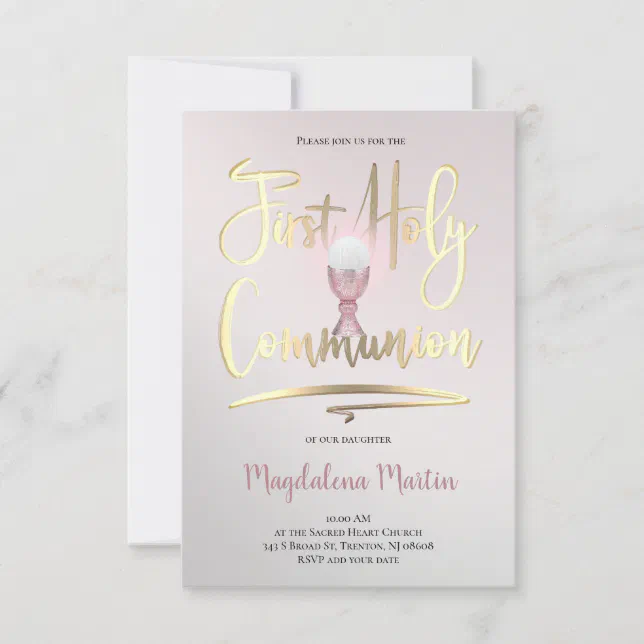 big script First Holy Communion Invitation | Zazzle