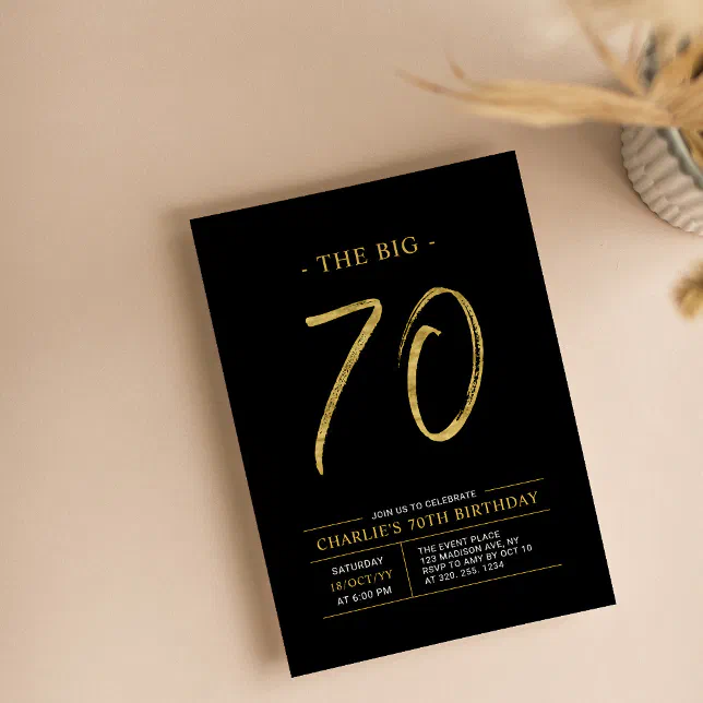 Big Seventy | Gold & Black 70th Birthday Party Invitation | Zazzle