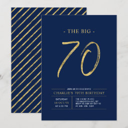 Big Seventy | Gold & Navy Blue 70th Birthday Party Invitation | Zazzle