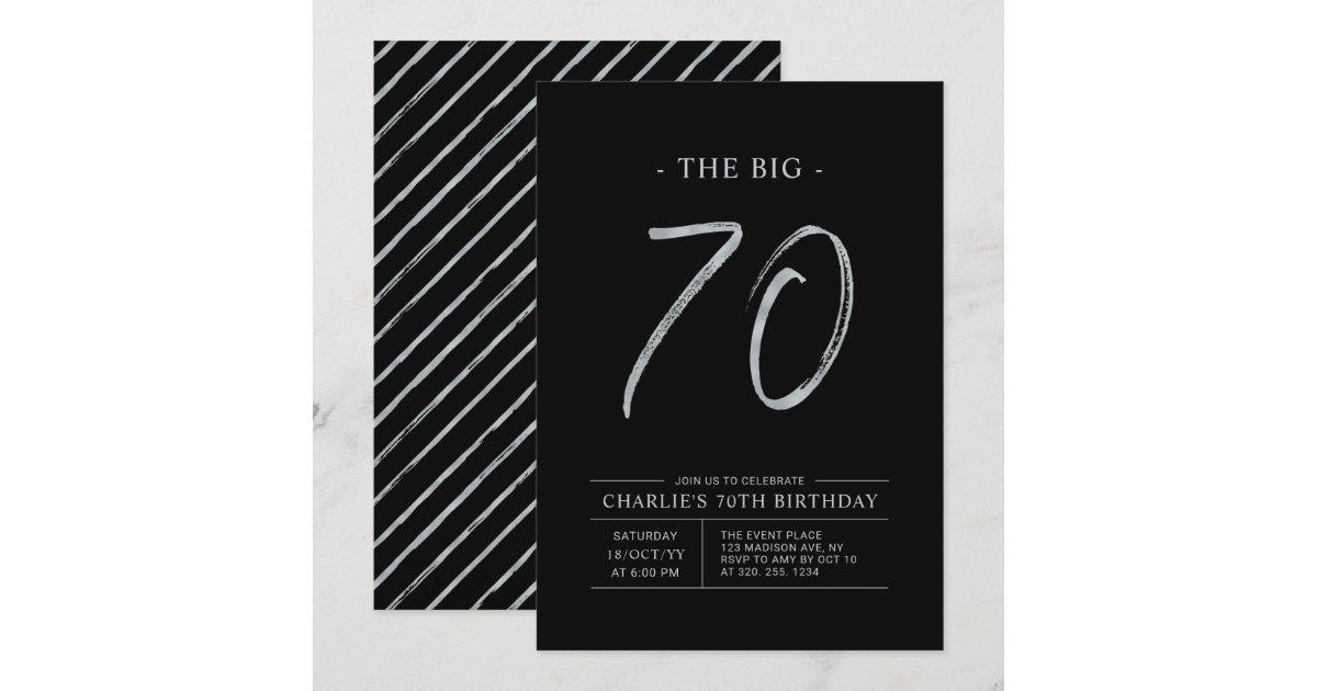 Big Seventy | Silver & Black 70th Birthday Party Invitation | Zazzle