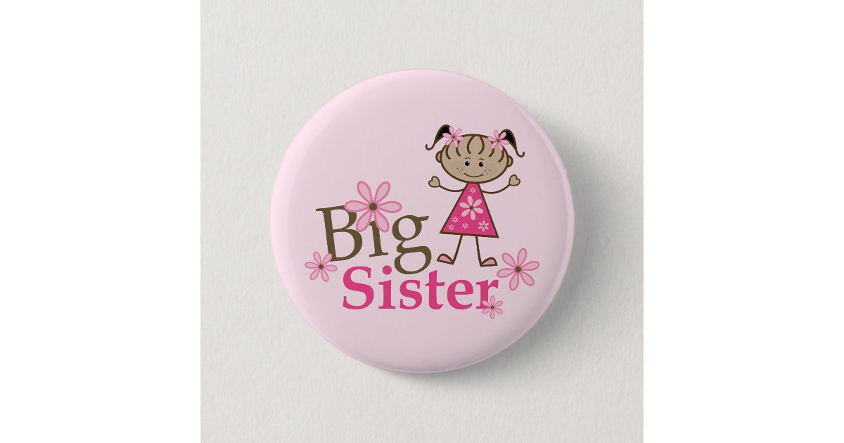 Big Sister Ethnic Stick Figure Girl Button | Zazzle