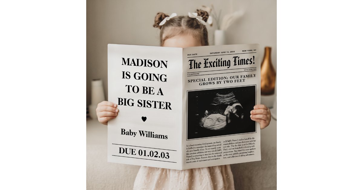 Big Sister Pregnancy Announcement Newspaper Fold Poster | Zazzle
