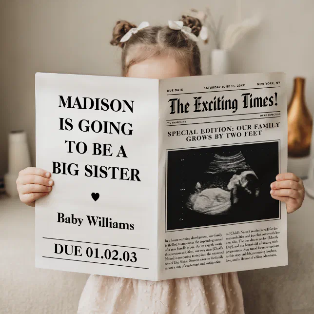 Big Sister Pregnancy Announcement Newspaper Fold Poster | Zazzle