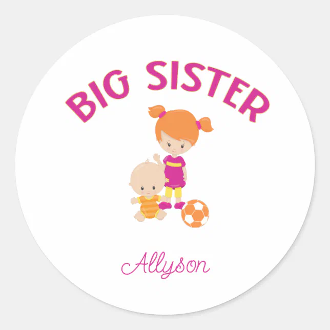 Big Sister with Baby Brother Personalized Classic Round Sticker | Zazzle