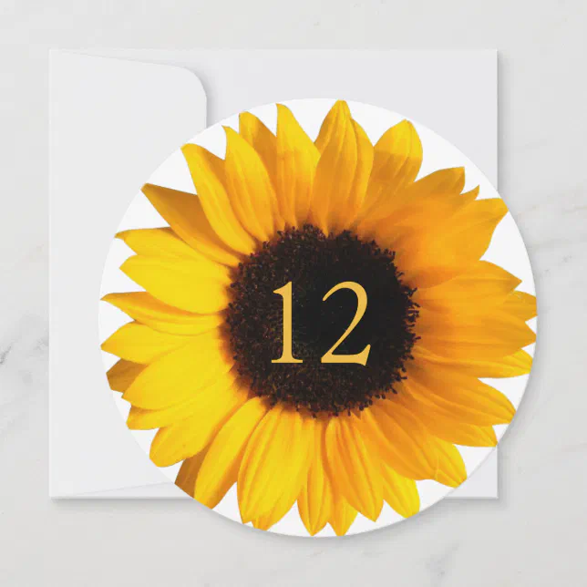 Big Sunflower Round Wedding Table Number Card | Zazzle