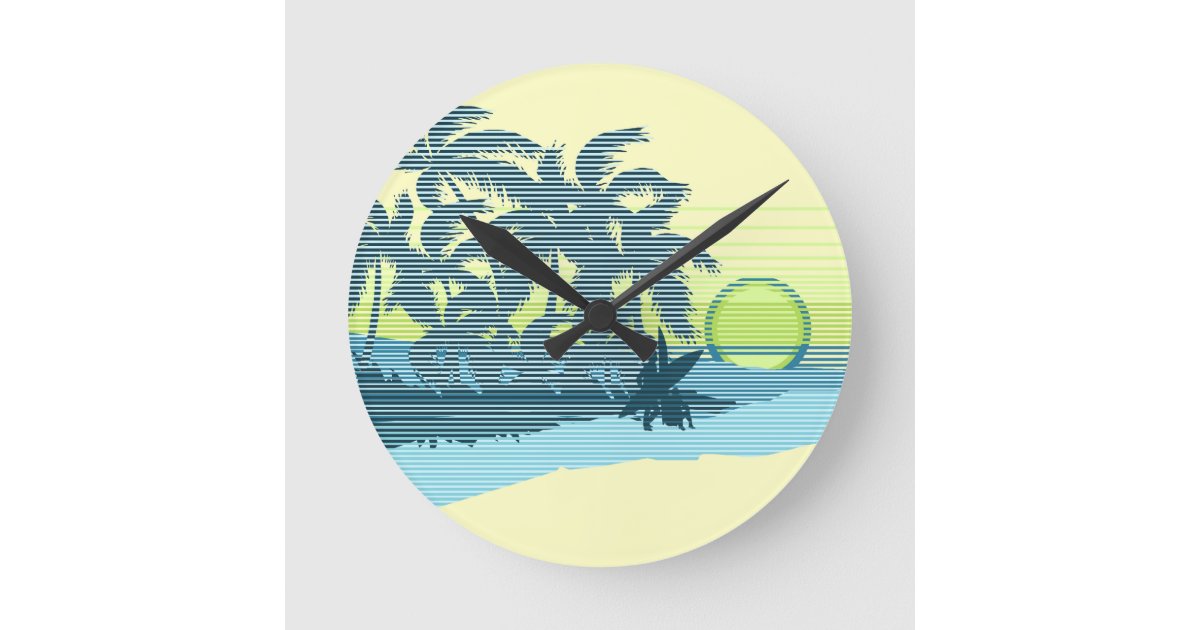 Big Sunset Stripe Hawaiian Wall Clocks | Zazzle
