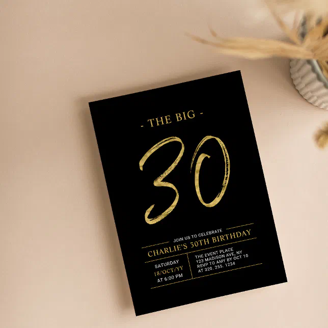 Big Thirty | Gold & Black 30th Birthday Party Invitation | Zazzle