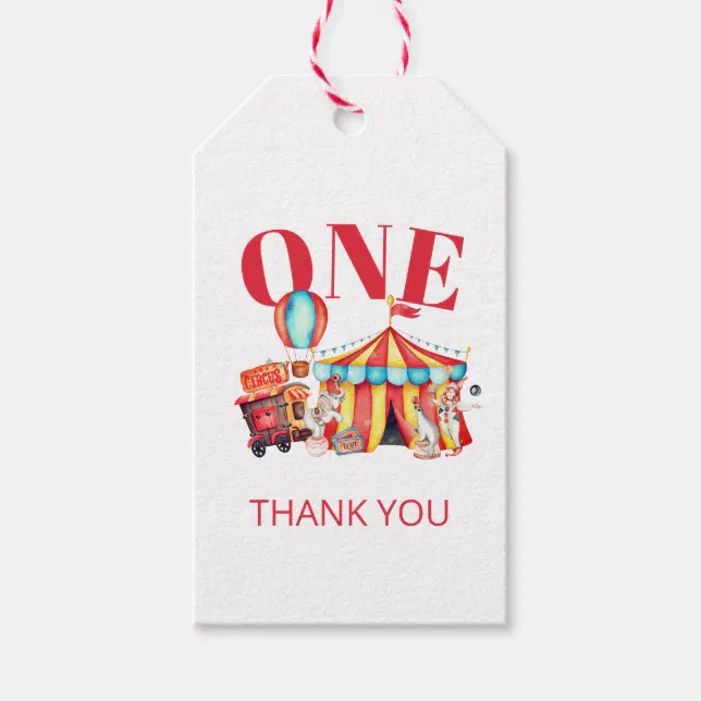 Big Top Circus 1st Birthday Thank You Gift Tags | Zazzle