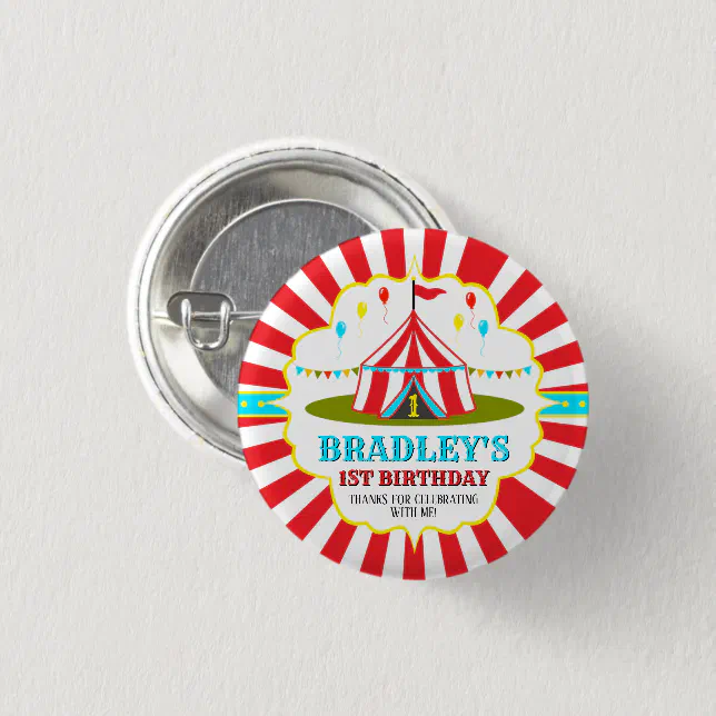 Big Top Circus Carnival 1st Birthday Button | Zazzle