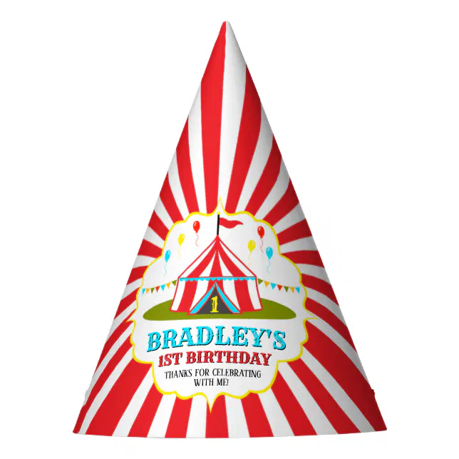 Big Top Circus Carnival 1st Birthday Party Hat | Zazzle