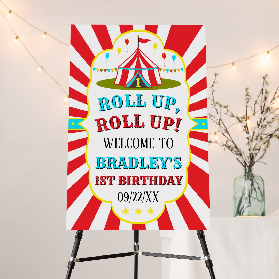 Big Top Circus Carnival 1st Birthday Welcome Foam Board | Zazzle