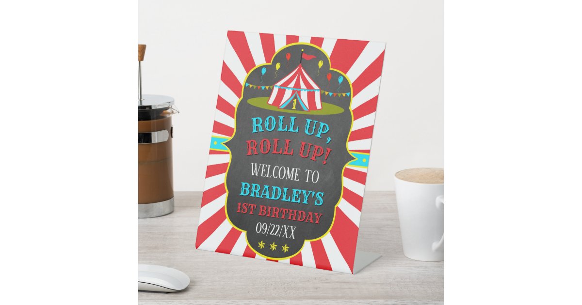 Big Top Circus Carnival 1st Birthday Welcome Pedestal Sign | Zazzle