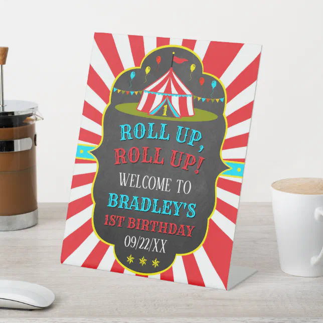 Big Top Circus Carnival 1st Birthday Welcome Pedestal Sign | Zazzle