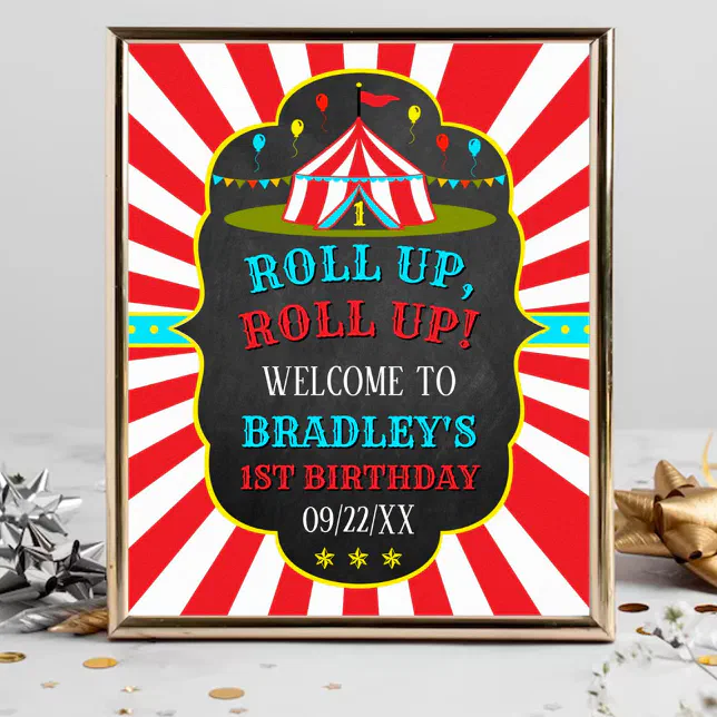 Big Top Circus Carnival 1st Birthday Welcome Poster | Zazzle