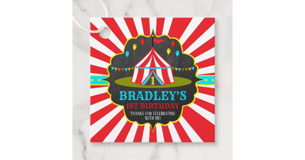 Big Top Circus Carnival Chalkboard 1st Birthday Favor Tags | Zazzle