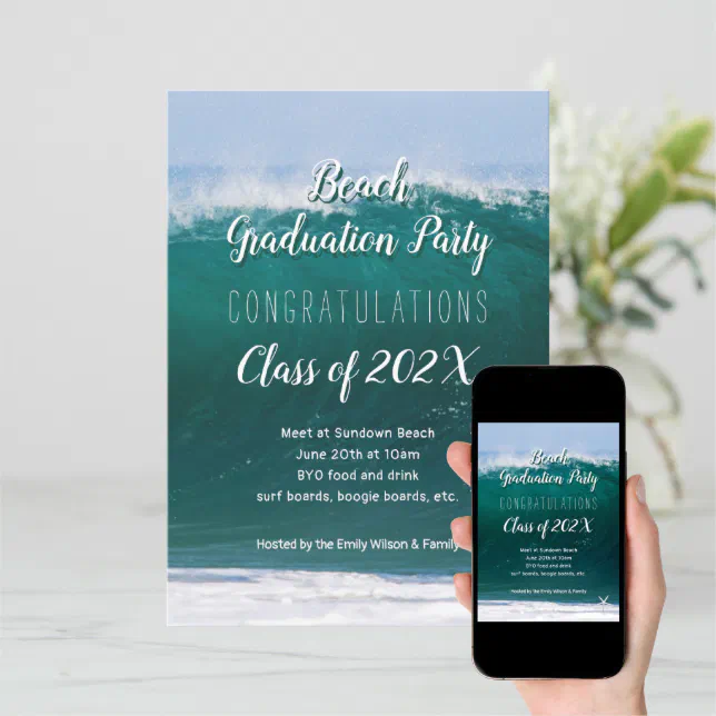 Big Wave Beach Graduation Party Class Invitation | Zazzle