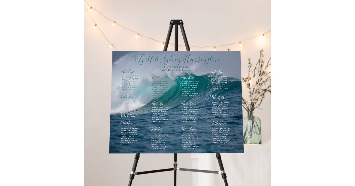 Big Wave Ocean Themed Wedding Seating Chart Foam Board | Zazzle