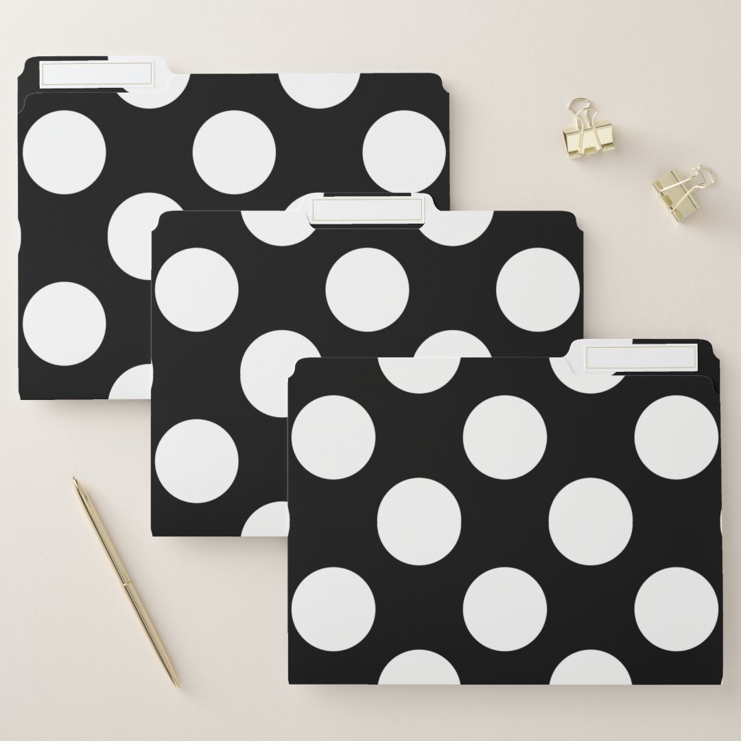 Big White Polka Dots on Black File Folder | Zazzle