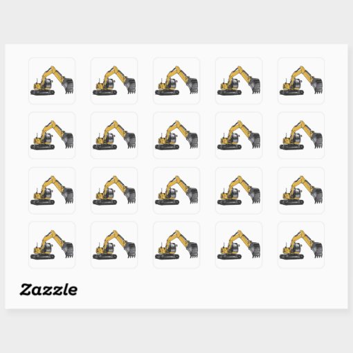 Big Yellow Excavator Square Sticker | Zazzle