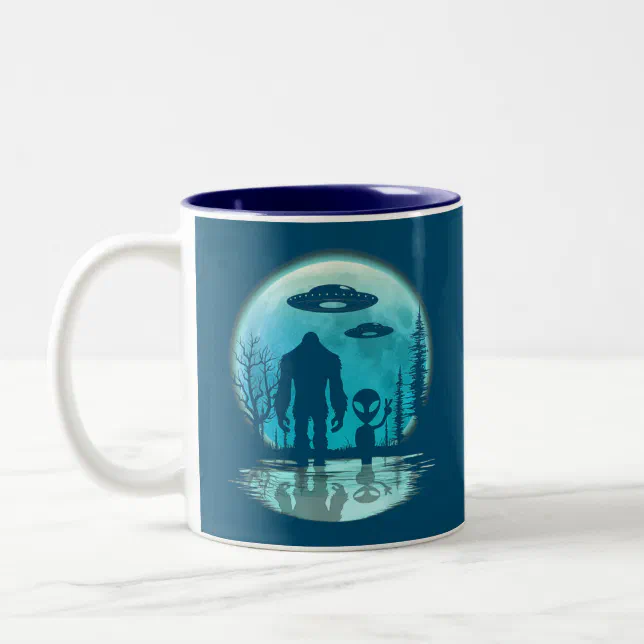 Bigfoot Alien UFO Two-Tone Coffee Mug | Zazzle