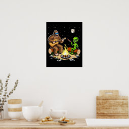Bigfoot and Alien Camping Poster | Zazzle