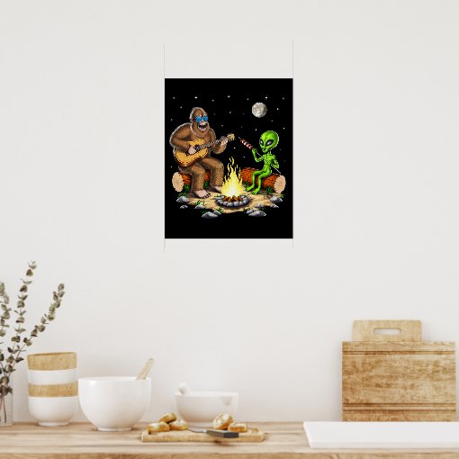 Bigfoot and Alien Camping Poster | Zazzle