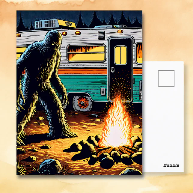 Bigfoot at Campfire and Retro Rv Postcard | Zazzle