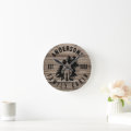 Bigfoot Cabin Rustic Wood Family Custom Name Round Clock | Zazzle