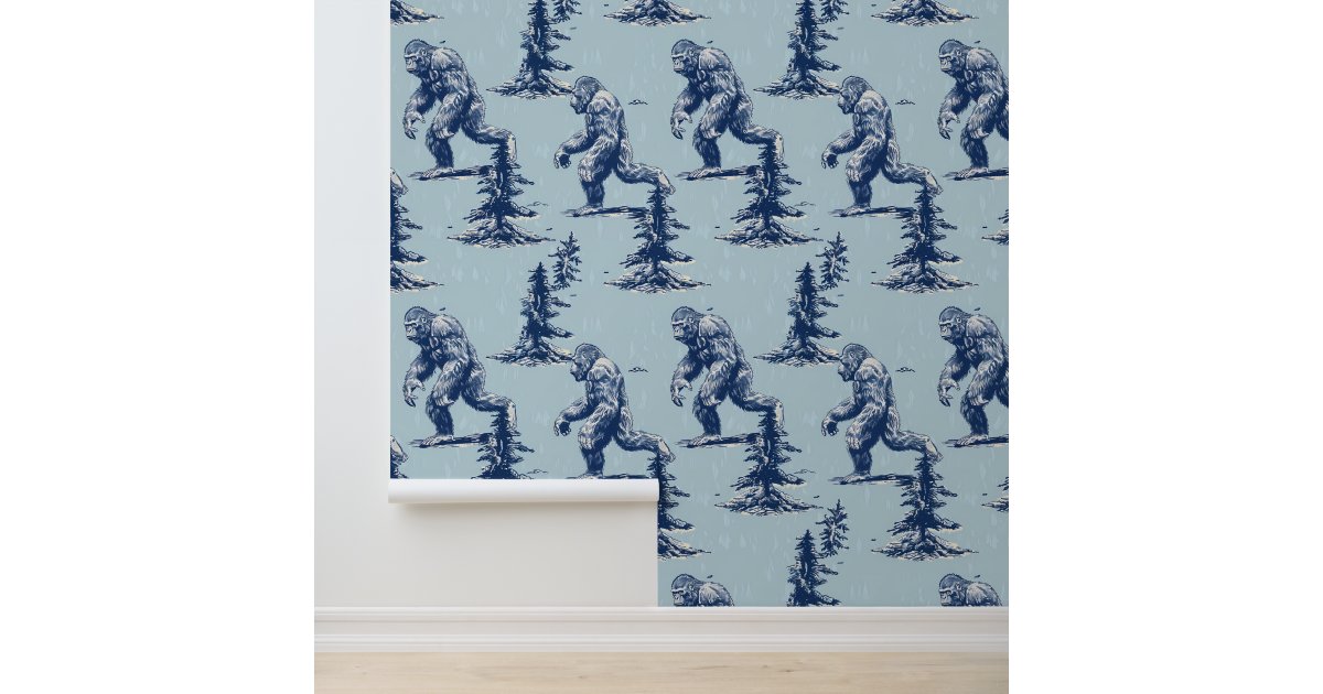 Bigfoot in the Forest in Blue Wallpaper | Zazzle