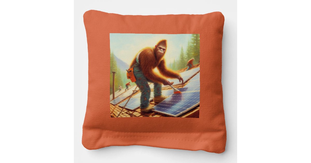 Bigfoot Installing Solar Panels Cornhole Bags | Zazzle