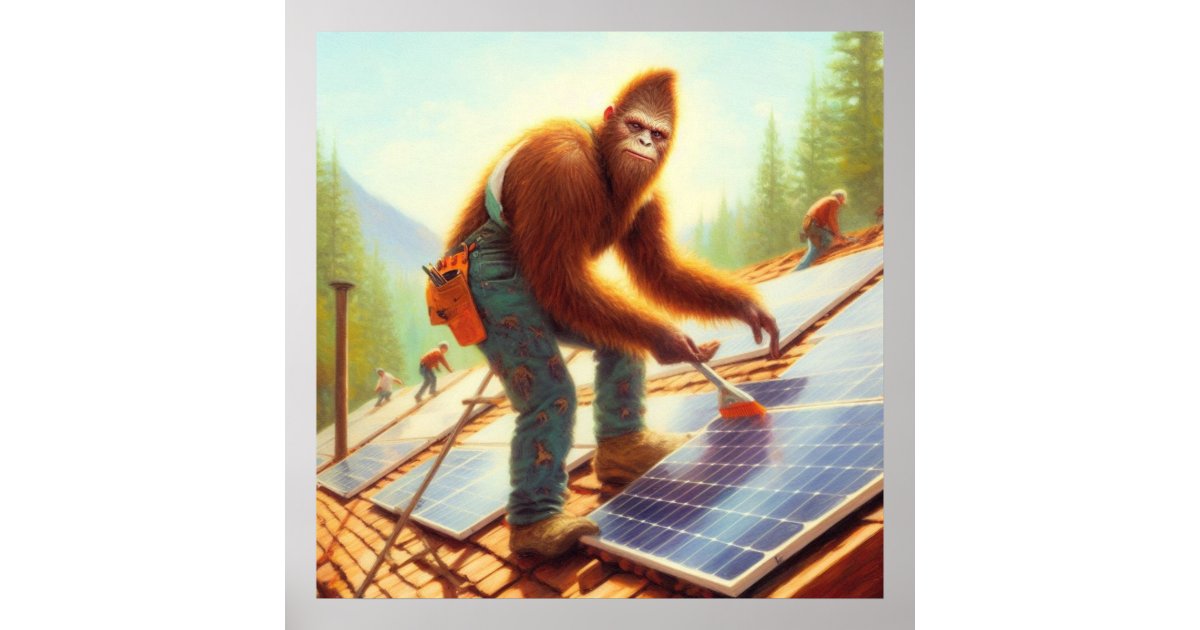 Bigfoot Installing Solar Panels Poster | Zazzle