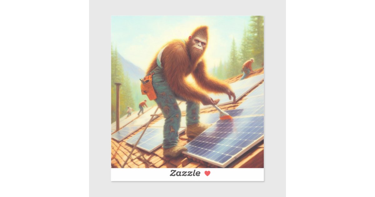 Bigfoot Installing Solar Panels Sticker | Zazzle